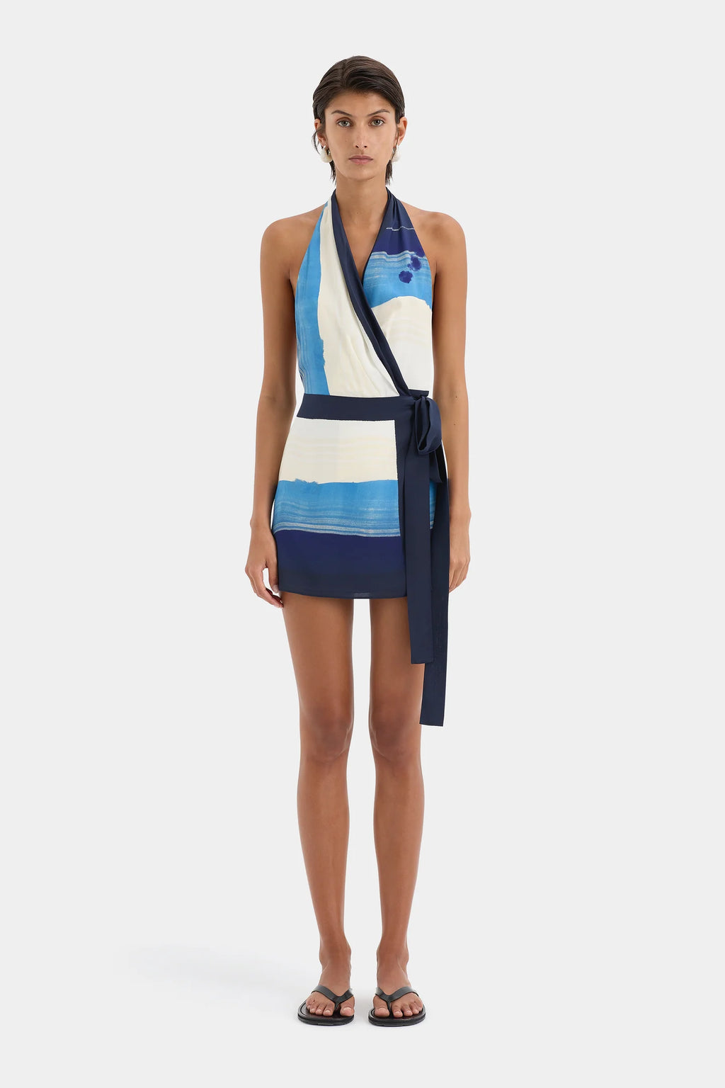 Mariner Wrap Halter Mini Dress - Shoreline Stripe – The Luxe Closet ...